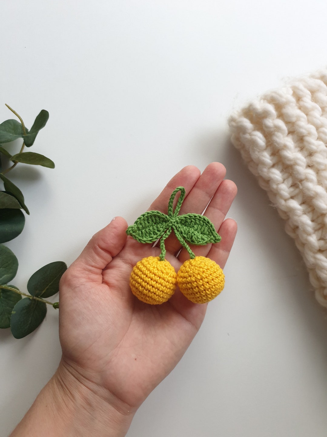 Crochet Yellow Cherry, Play Food, Kitchen Decoration, Eco-friendly Toys ...