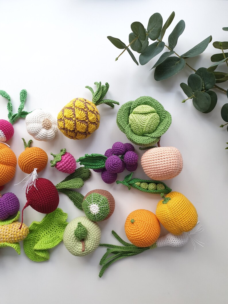 Crochet play food set 36 pcs Crochet vegetables and fruit | Etsy