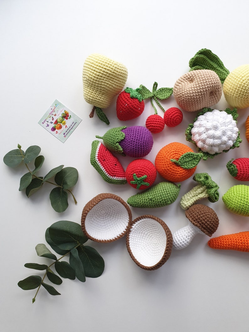 Crochet play food set 36 pcs Crochet vegetables and fruit | Etsy