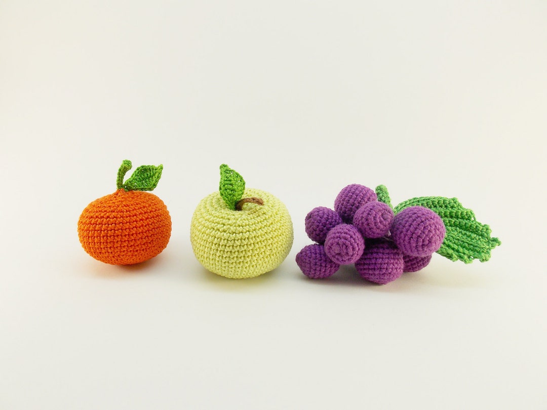 Сrochet Baby Rattles Fruit, Set of 3 Pieces - Tangerine, Apple, Grapes ...