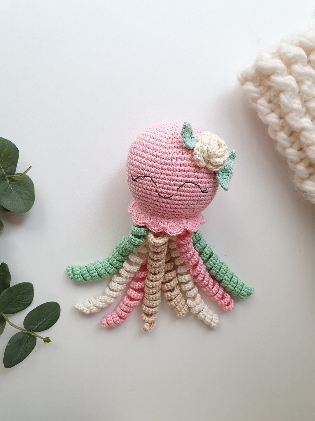 Crochet Pink Octopus Rattle ,octopus Toys, Crochet Rattles, Crochet Toy ...