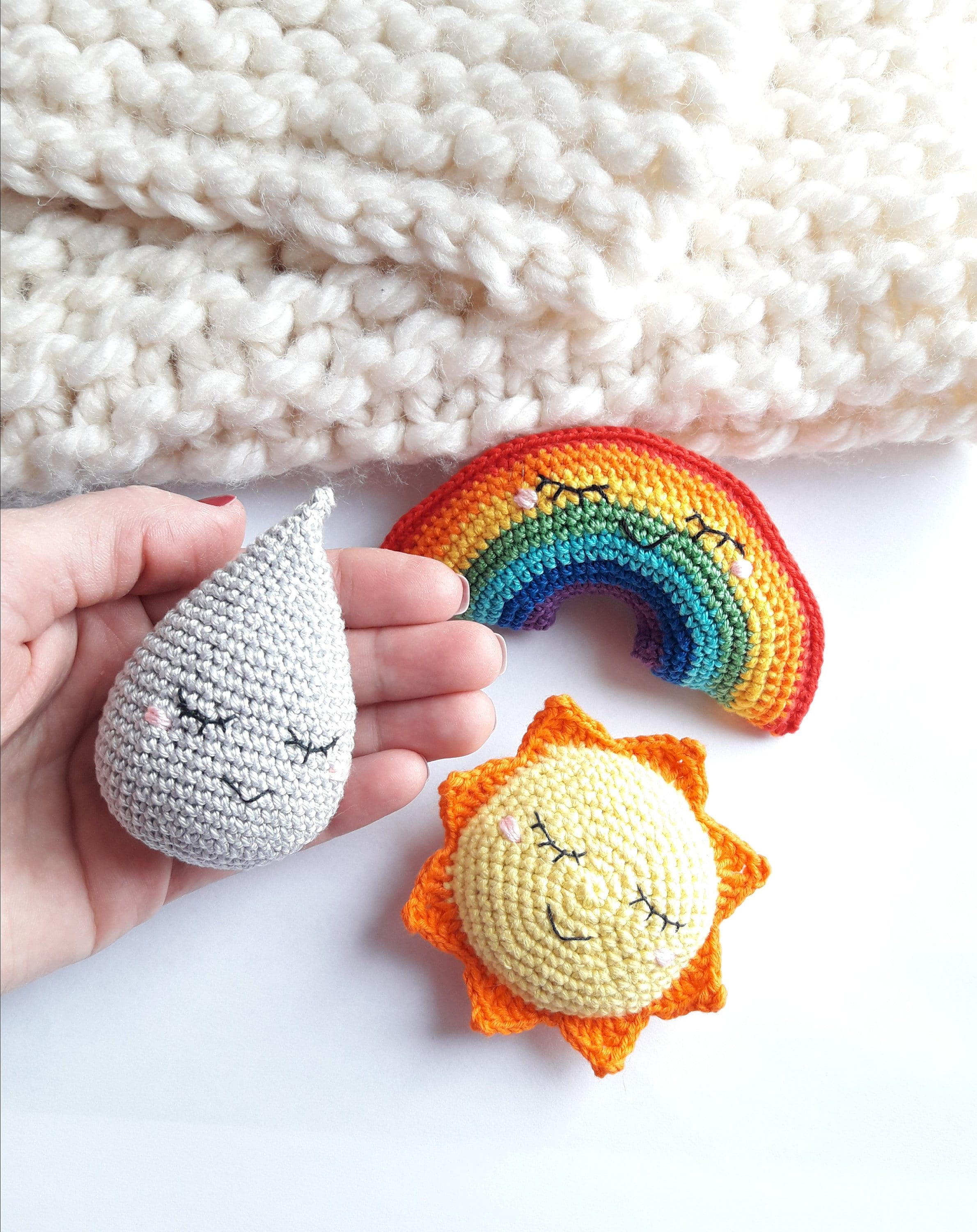 Toy Rainbow Rattle Closed Eyes Crochet Rattlescrochet | Etsy