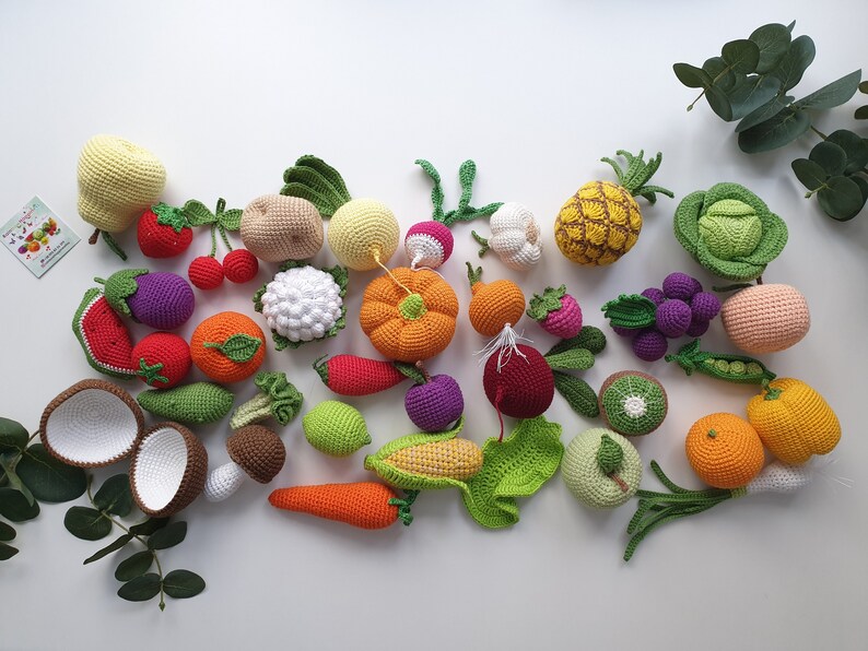 Crochet play food set 36 pcs Crochet vegetables and fruit | Etsy