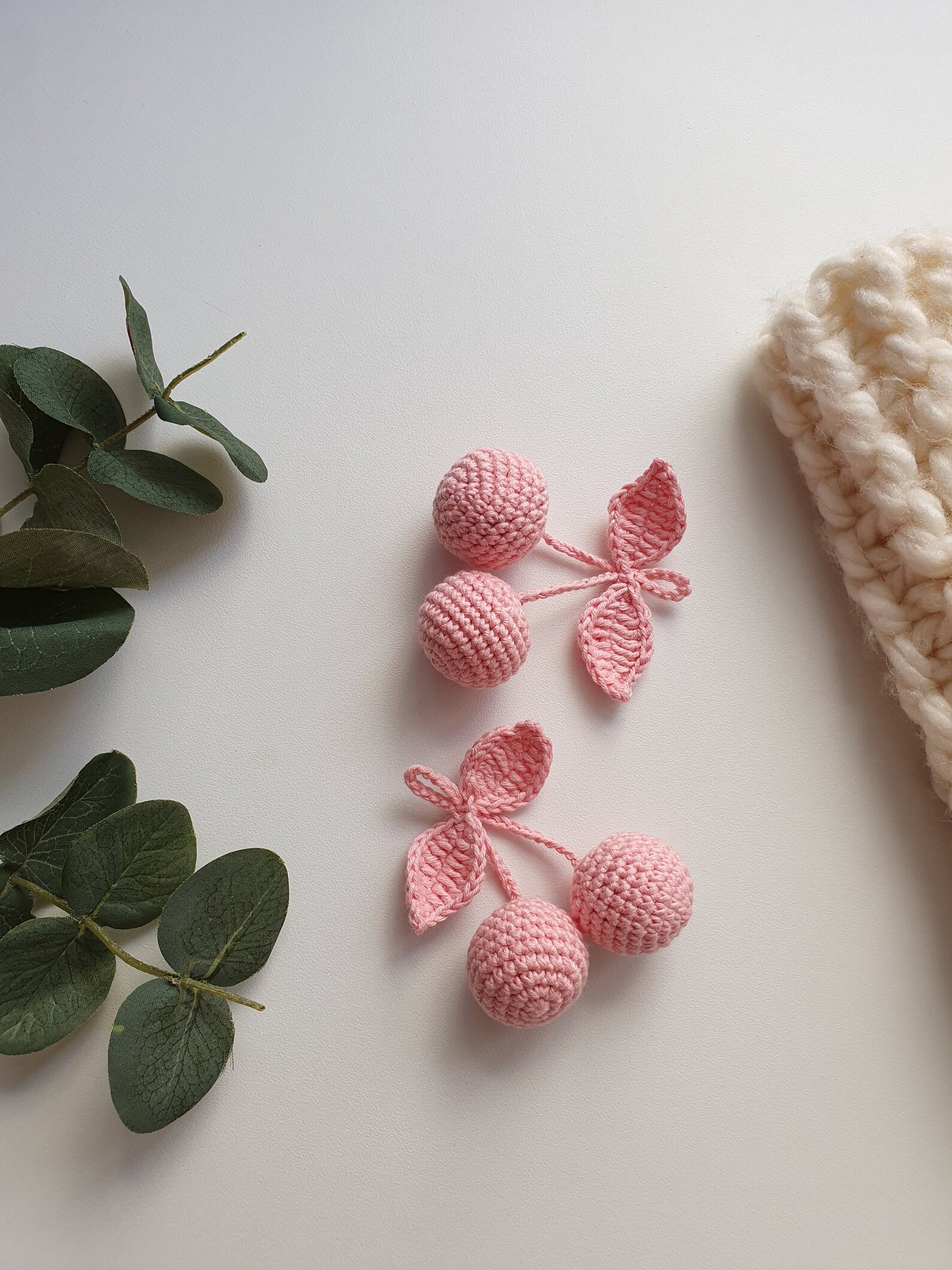 2 Piece Crochet Pink Cherry Play Food Kitchen Decoration - Etsy