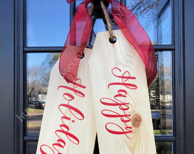 Large Wood Door Tags - Door Hanger - Happy Holidays - Hand Painted ...