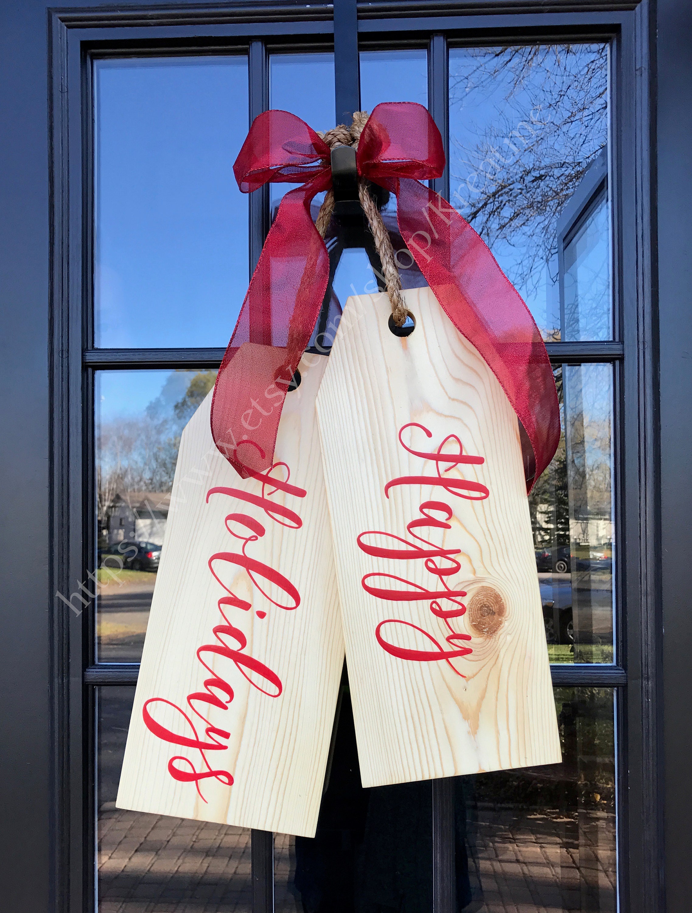 Large Wood Door Tags Door Hanger Happy Holidays Hand | Etsy