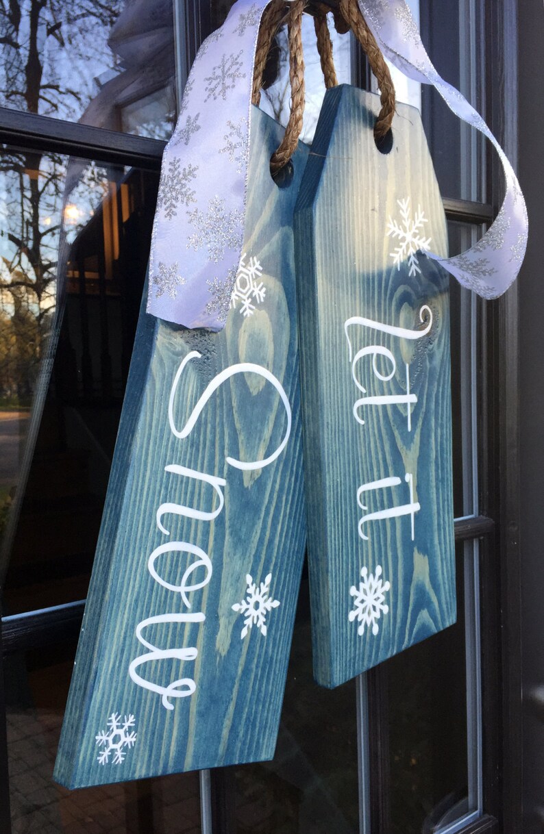 Large Wood Door Tags Door Hanger Let It Snow Hand | Etsy