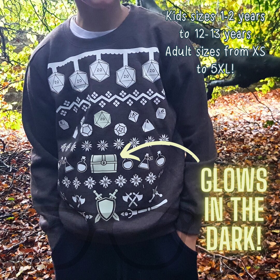 Dnd Fantasy RPG Christmas Ugly Sweater With Glow in the Dark Design - Etsy