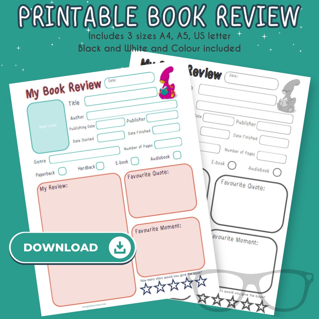 Book Review Digital Download, Printable Book Review Template for Kids ...
