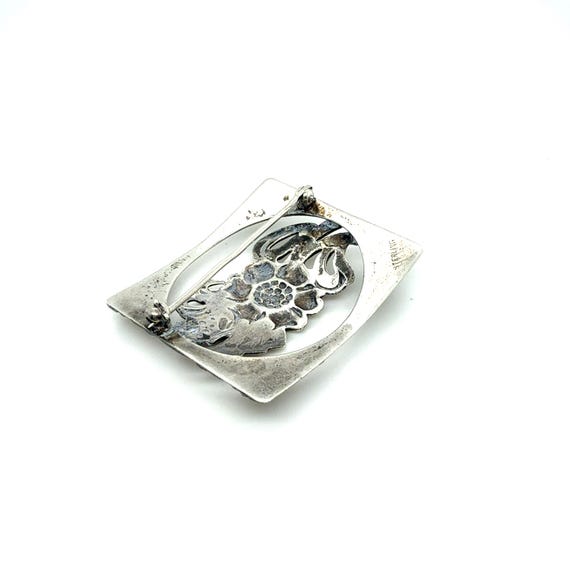 Sterling Silver Rectangular Flower Brooch, Flower Pin… - Gem
