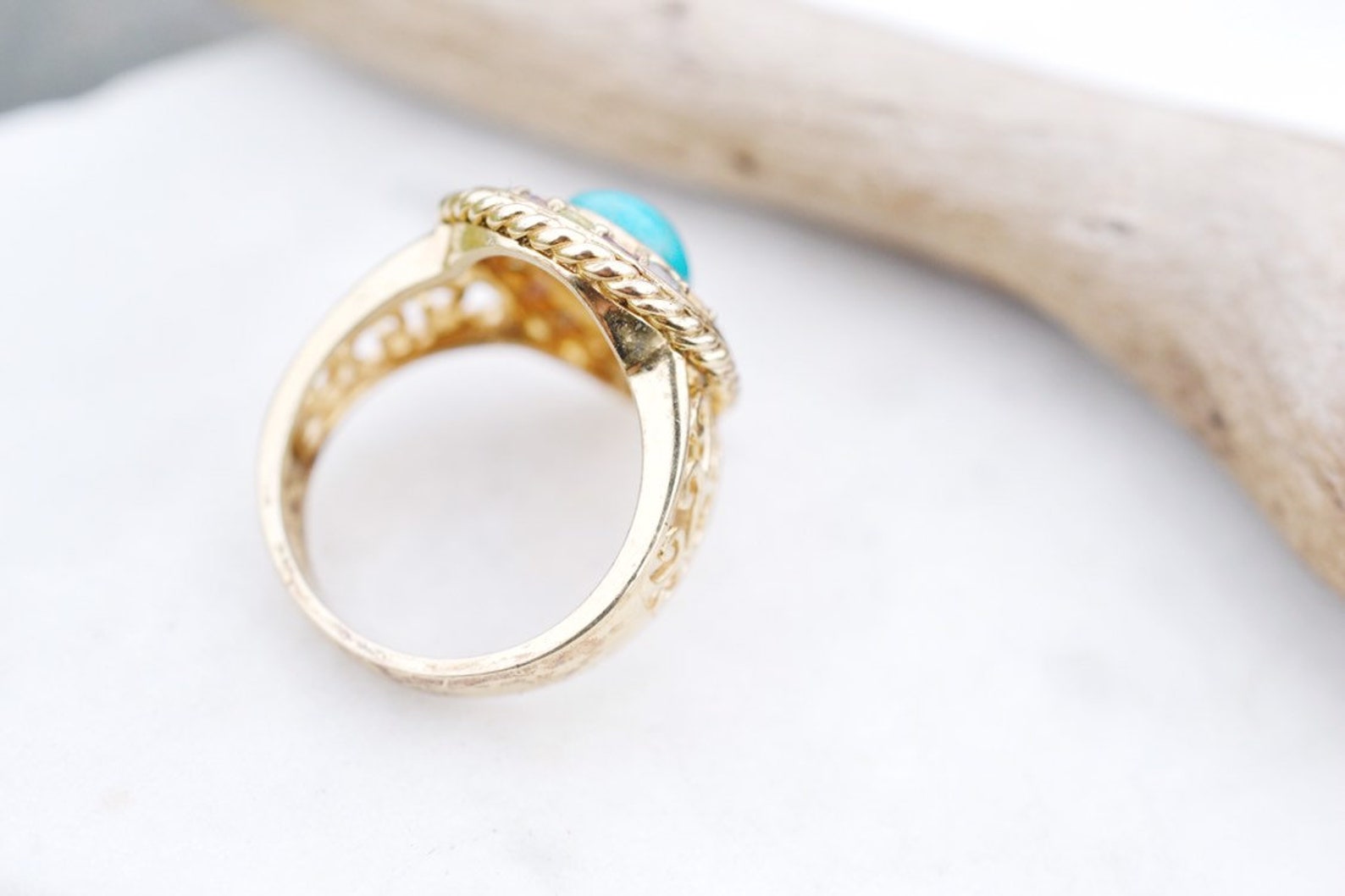 Sterling Silver Gold Overlay Turquoise Teardrop Ring | Etsy