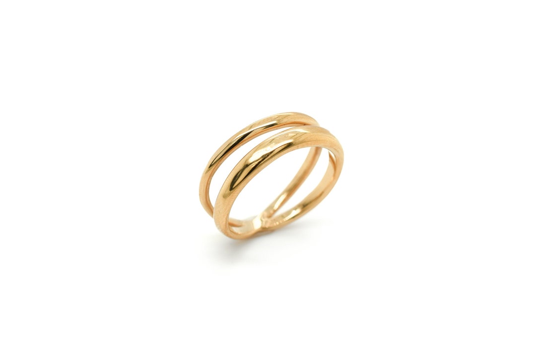 Sterling Gold Overlay Double Band Ring, Gold Illusion Ring, Gold ...