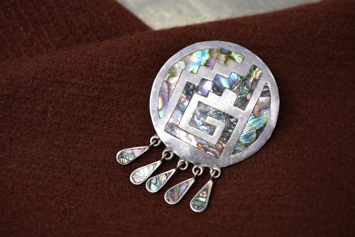 Mexican Sterling Silver Aztec Abstract Dangle Brooch Pin With - Etsy