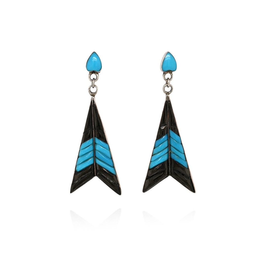 Sterling Native American Inlay Arrowhead Dangle Earrings, Turquoise ...