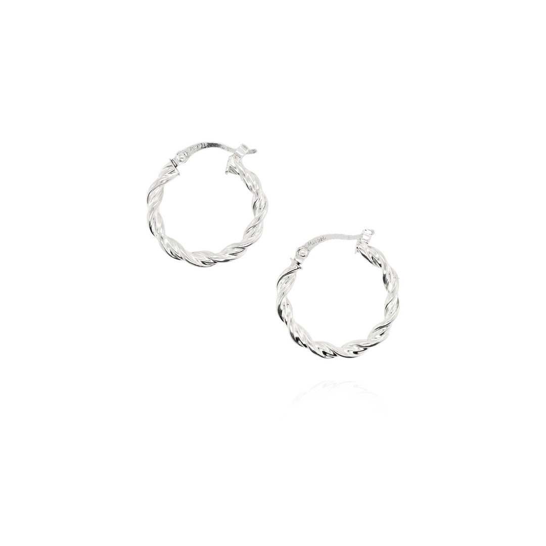 Sterling Silver Twisted Hoop Earrings, Round Sterling Hoops, Round ...