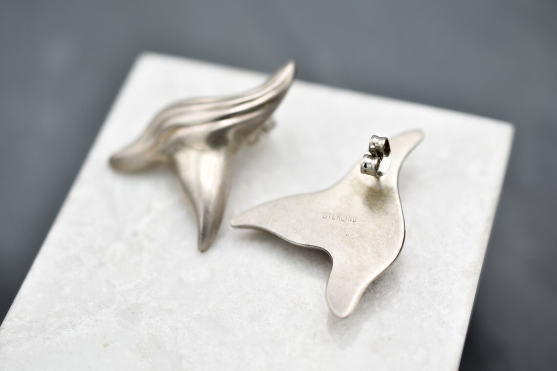 Sterling Silver Abstract Hollow Earrings, Modernist Sterling Earrings ...