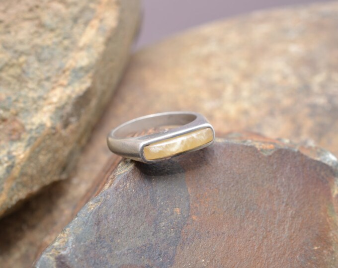Sterling Silver Band Ring With Long Light Yellow Stone - Etsy