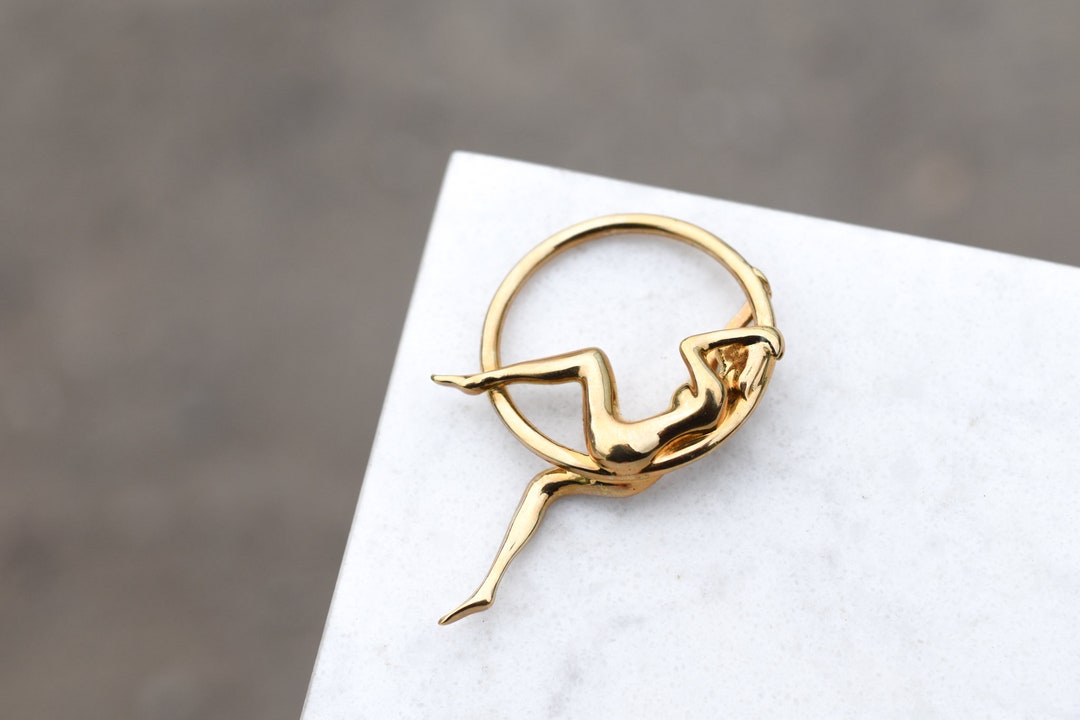 Polished Brass Figural Hoop Girl Pendant, Abstract Figural Pendant ...
