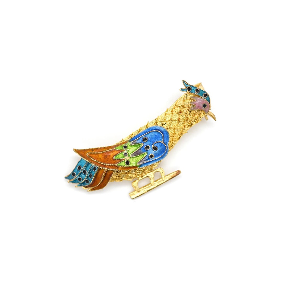 Antique Silver Chinese Export Cloisonne Bird Brooch, Chinese Export ...