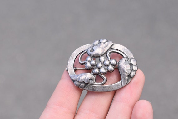 Sterling Silver Signed GEORG JENSEN Denmark Grape Bro… - Gem