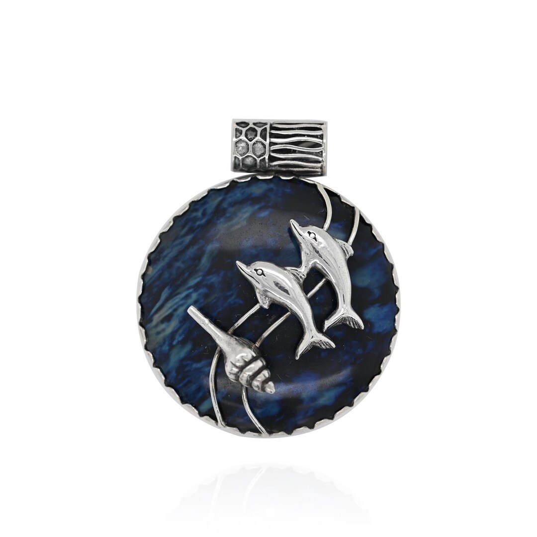 RARE Sterling Silver Designer Resin Dolphin Pendant, 925 Silver Dolphin ...