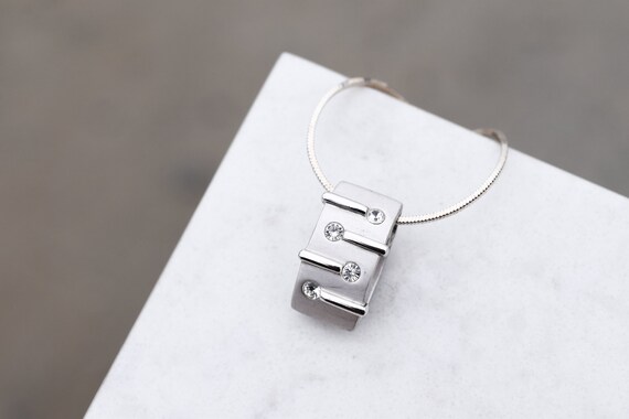 Sterling Silver Modern Matte Textured CZ Necklace, Mo… - Gem