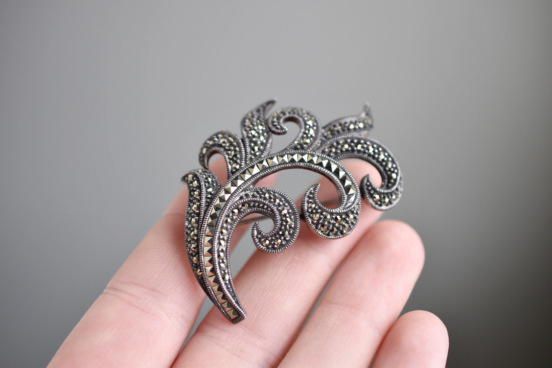 Sterling Silver Judith Jack Marcasite Modernist Art Nouveau Brooch ...