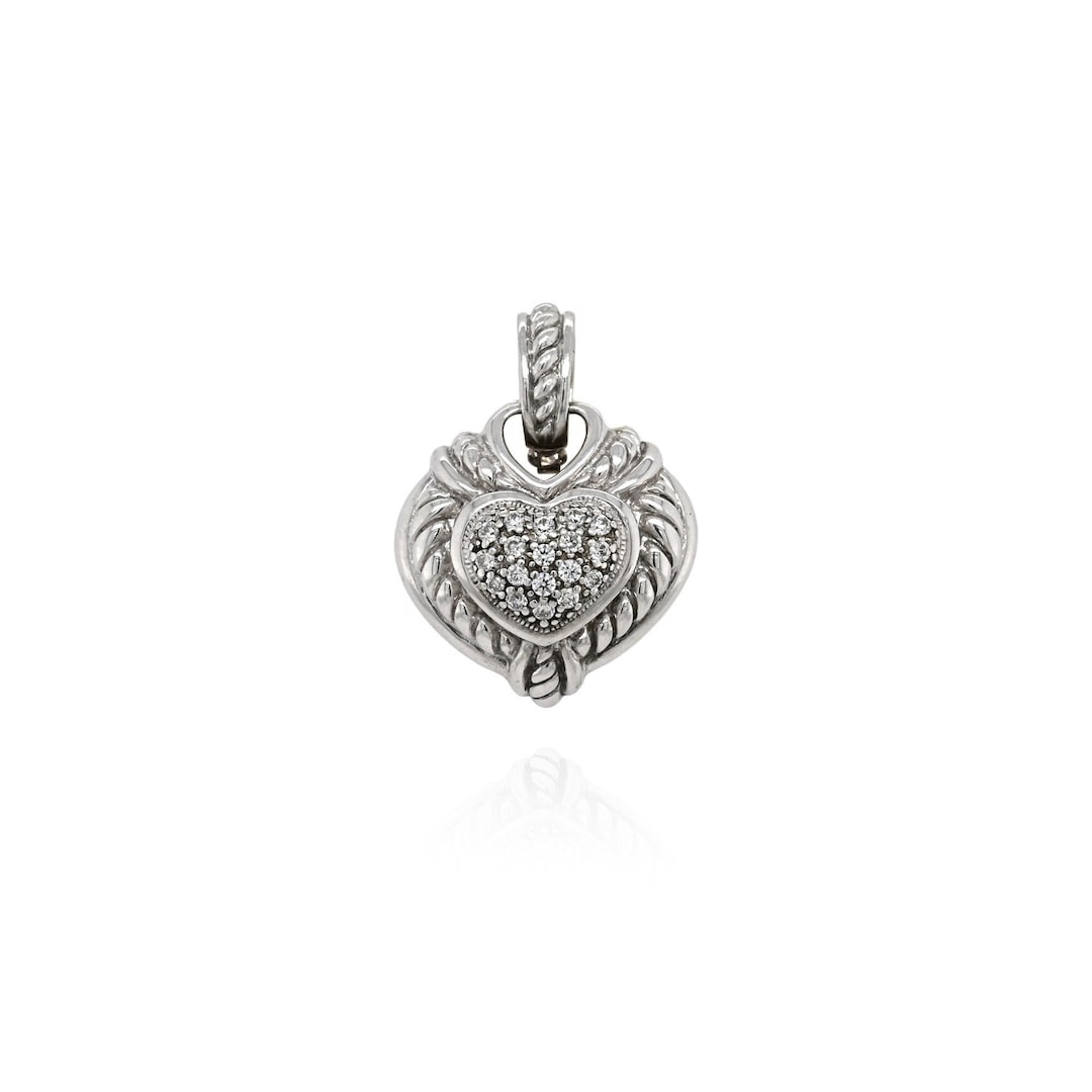 Sterling Silver Designer Judith RIPKA Pave CZ Heart Pendant, Judith ...