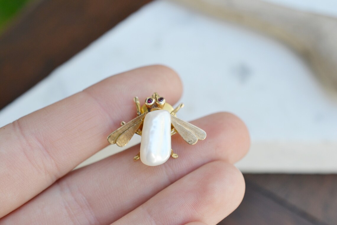 Antique 14k Yellow Gold Baroque Pearl Bug Brooch, Antique Beetle Pin ...