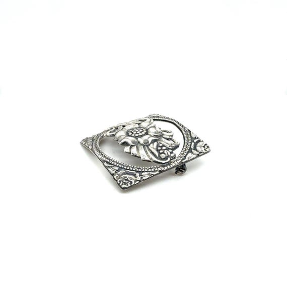 Sterling Silver Rectangular Flower Brooch, Flower Pin… - Gem