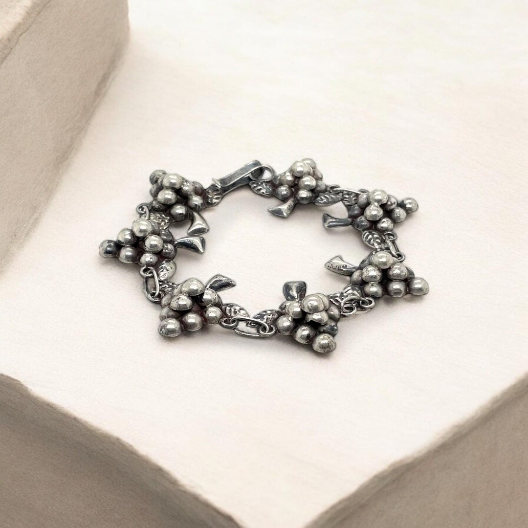 Sterling Silver Mexico Grape Bracelet, Grape Link Bracelet, Grape ...