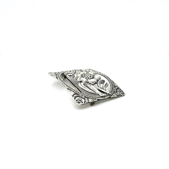 Sterling Silver Rectangular Flower Brooch, Flower Pin… - Gem