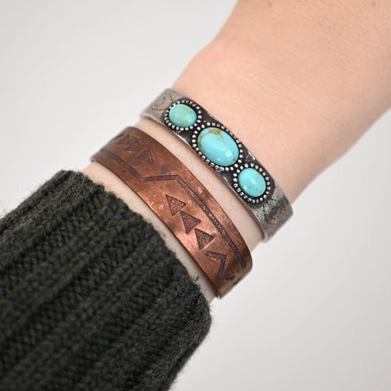 WM Wheeler Tribal Copper Cuff Bracelet, Tribal Stampe… - Gem