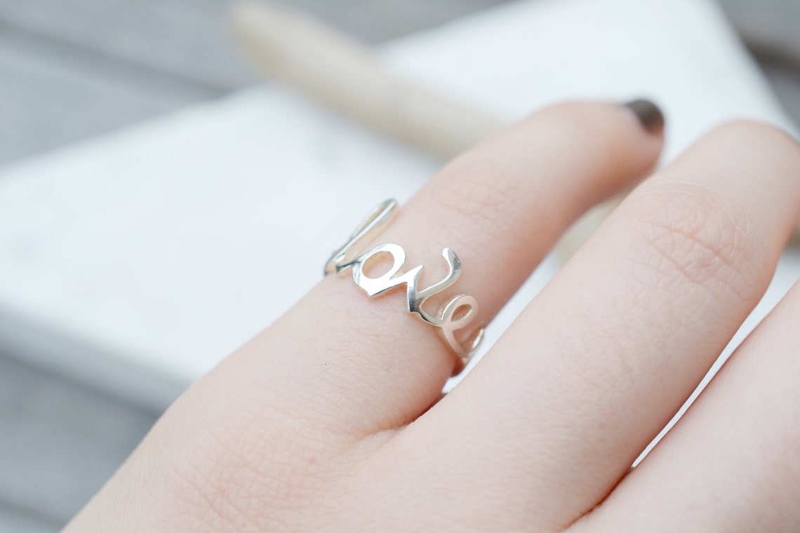 Sterling Silver Cursive Love Ring Love Ring Cursive Ring | Etsy