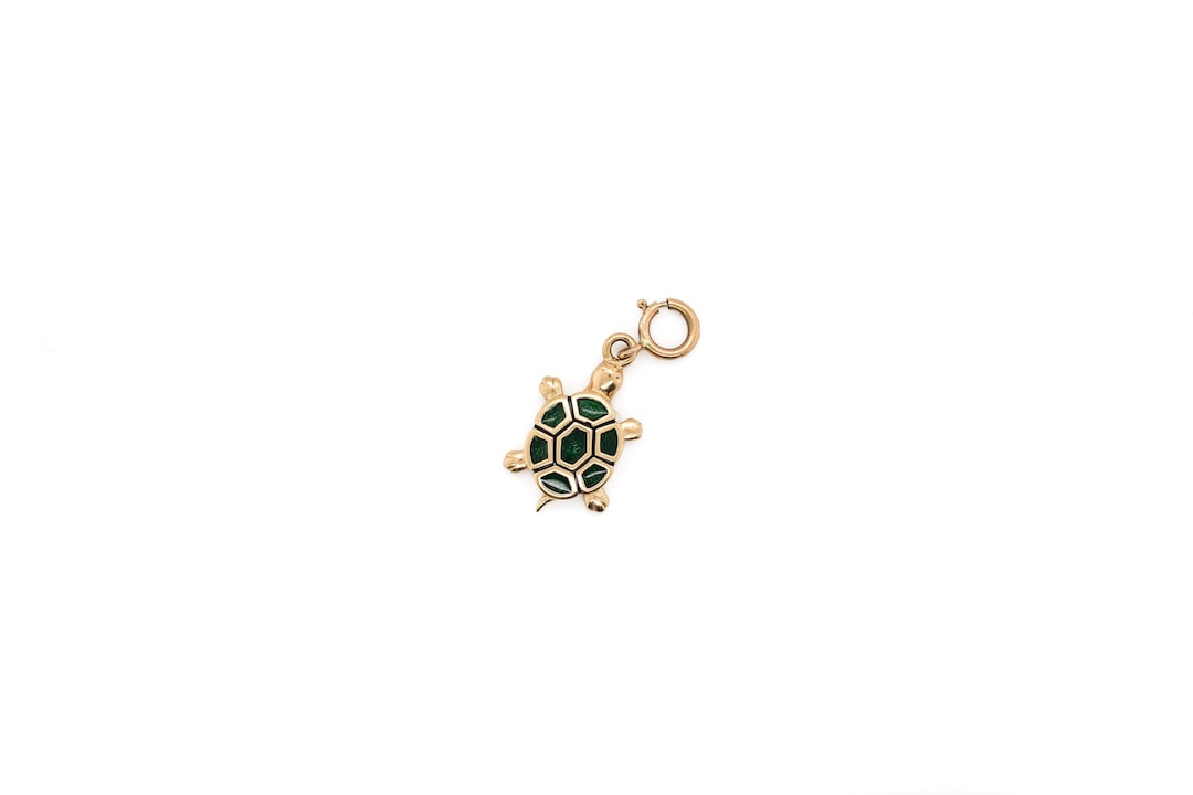 14k Yellow Gold Enamel Turtle Charm, 14k Gold Enamel Charm, 14k Gold ...