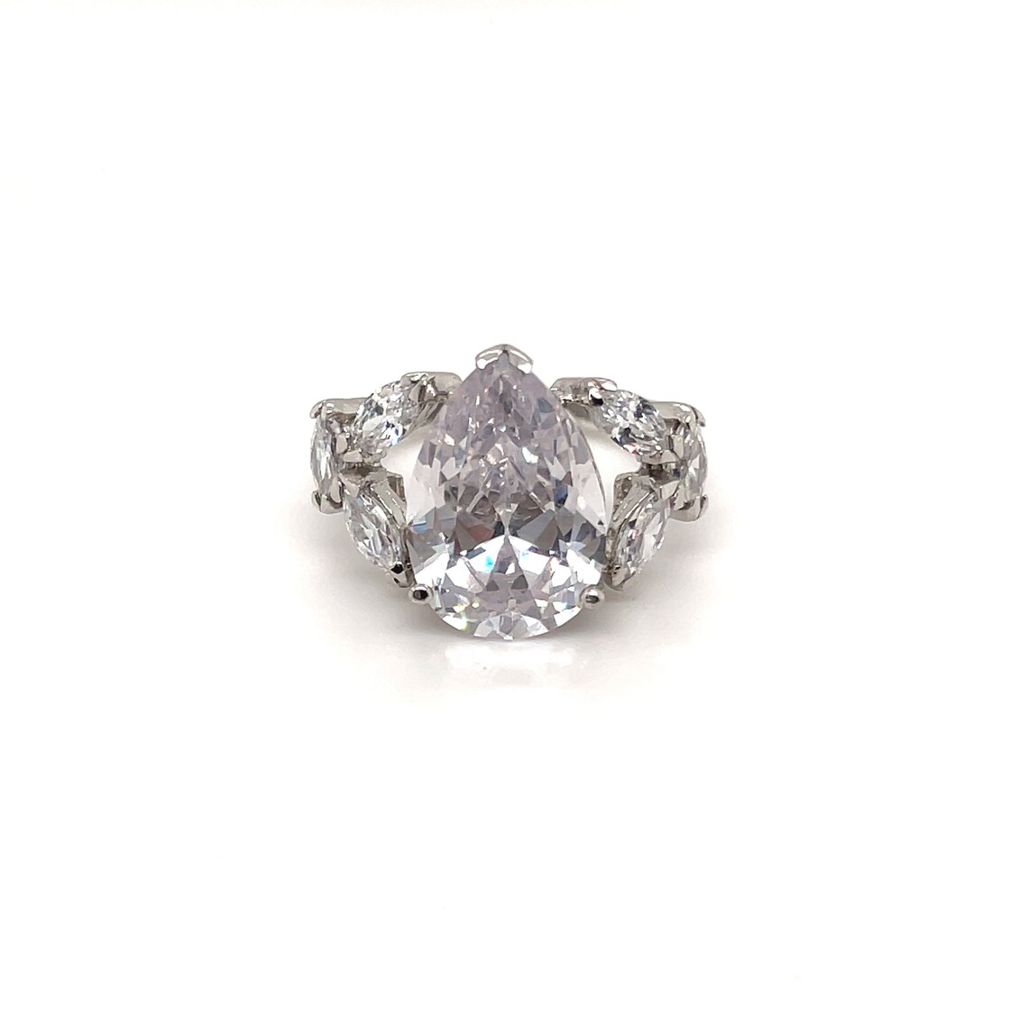 Silver Plated Alloy Large Pear Shaped CZ Cocktail Ring | Etsy