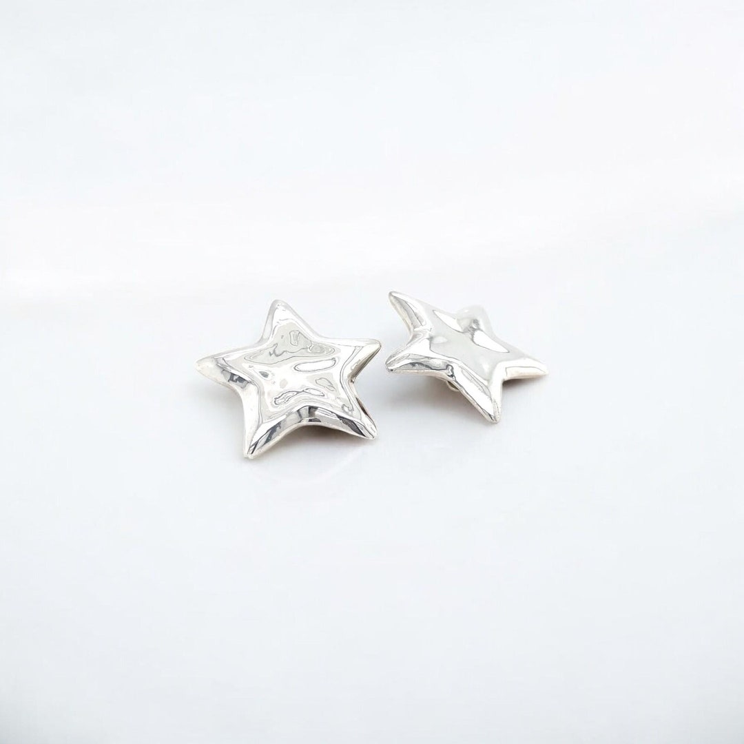 Sterling Silver Puffy Star Clip on Earrings, Sterling Star Earrings ...