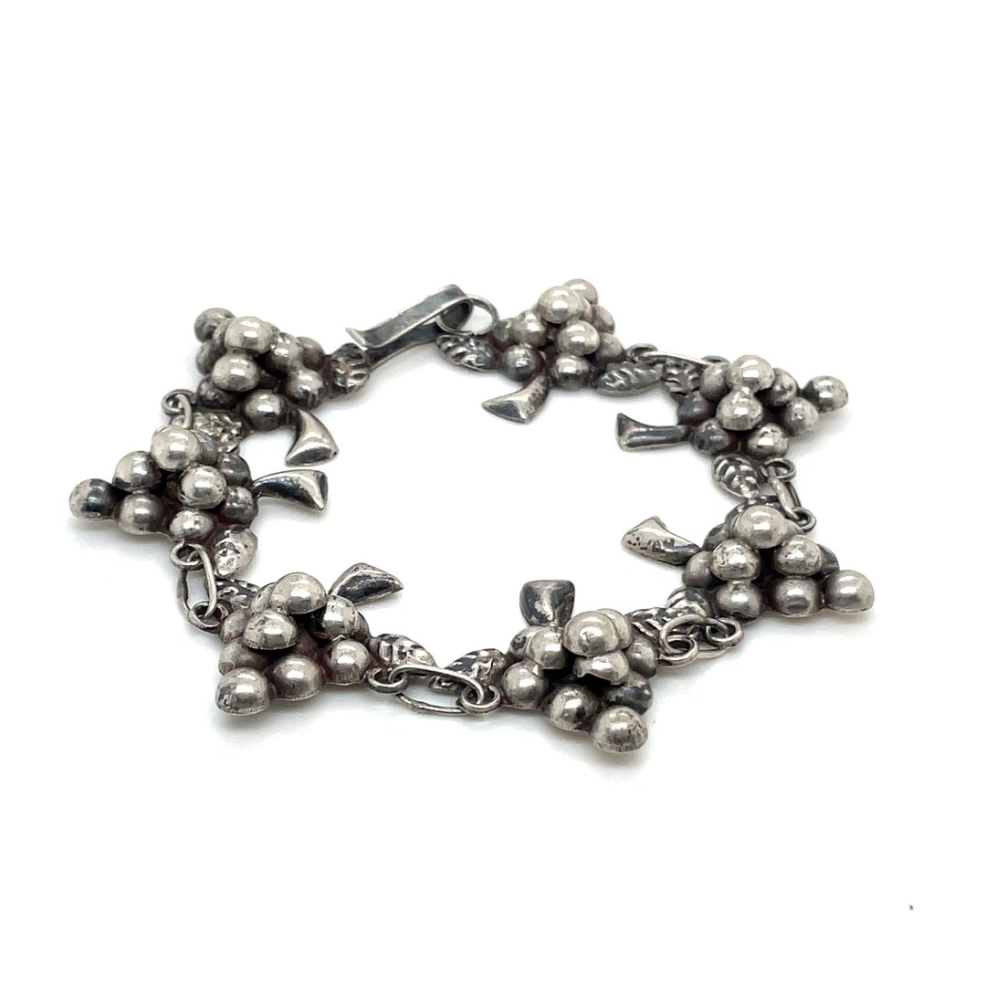 Sterling Silver Mexico Grape Bracelet, Grape Link Bracelet, Grape ...