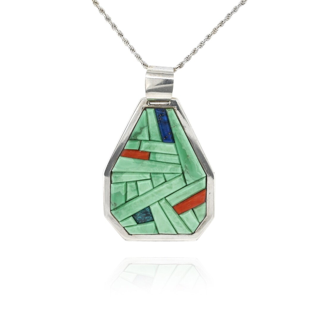 Sterling Silver Native American Cobblestone Turquoise Inlay Necklace ...