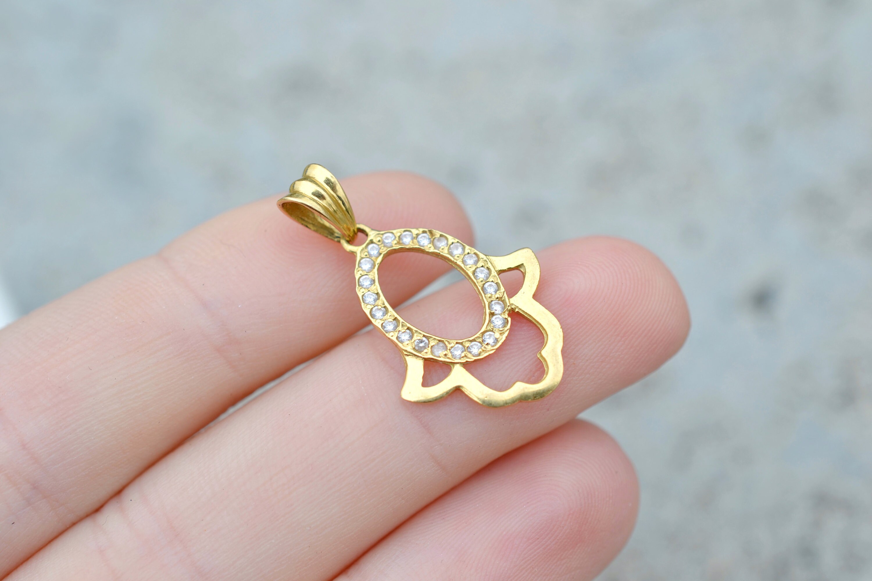 14k Yellow Gold Hand of God Hamsa Pendant, Yellow Gold CZ Hamsa, Evil ...