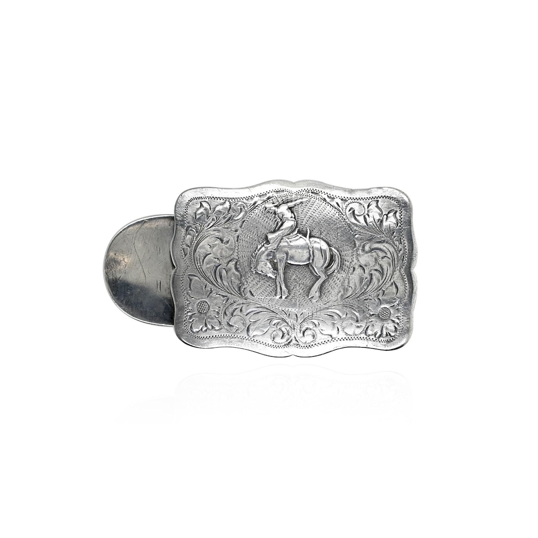 Antique Sterling Silver Hand Engraved Western Rodeo Belt Buckle, Cowboy ...