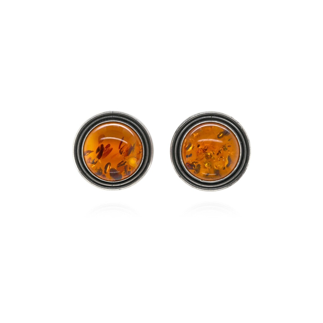 Sterling Silver Round Amber Clip on Earrings, Antique Amber Earrings ...