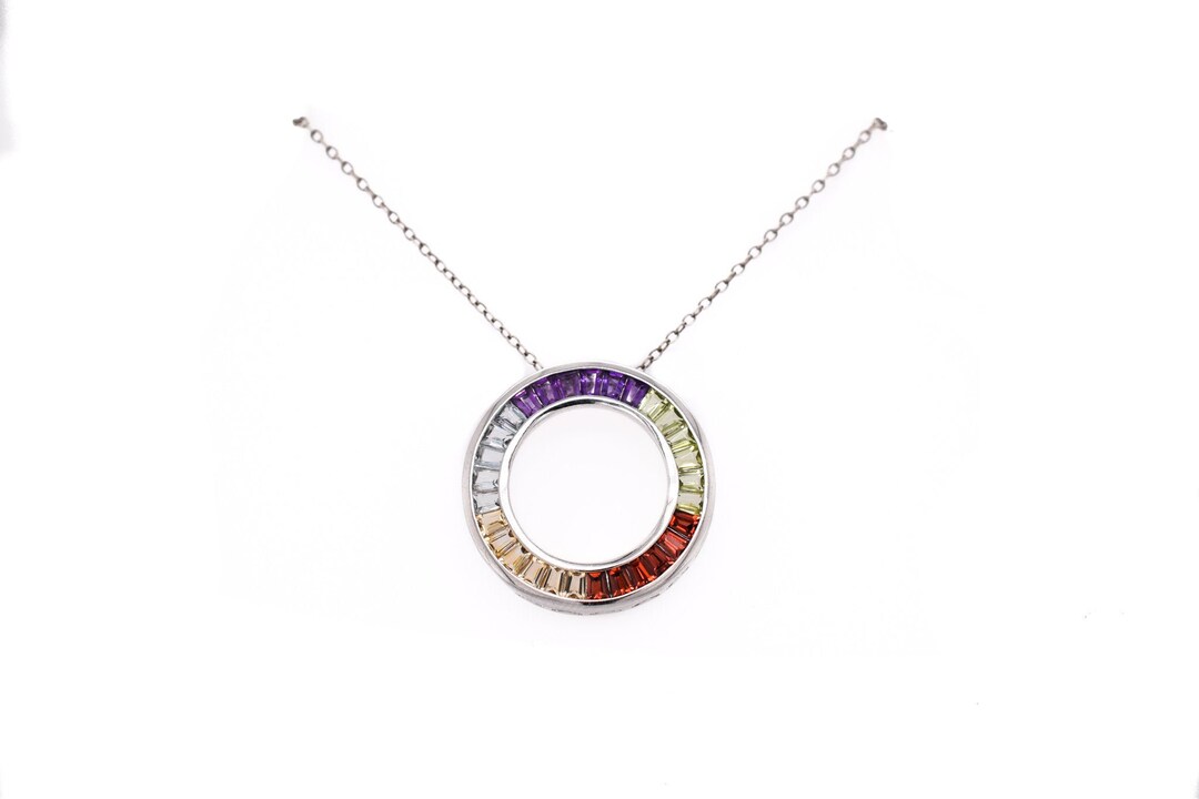 Sterling Silver Rainbow Gemstone Open Circle Necklace, Sterling Silver ...