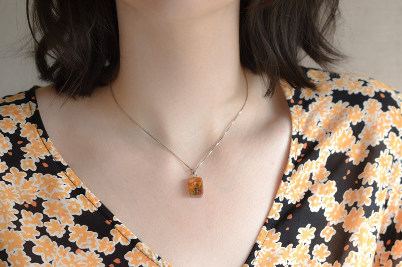 Sterling Silver Pressed Flower Resin Necklace, Real Flower Necklace ...