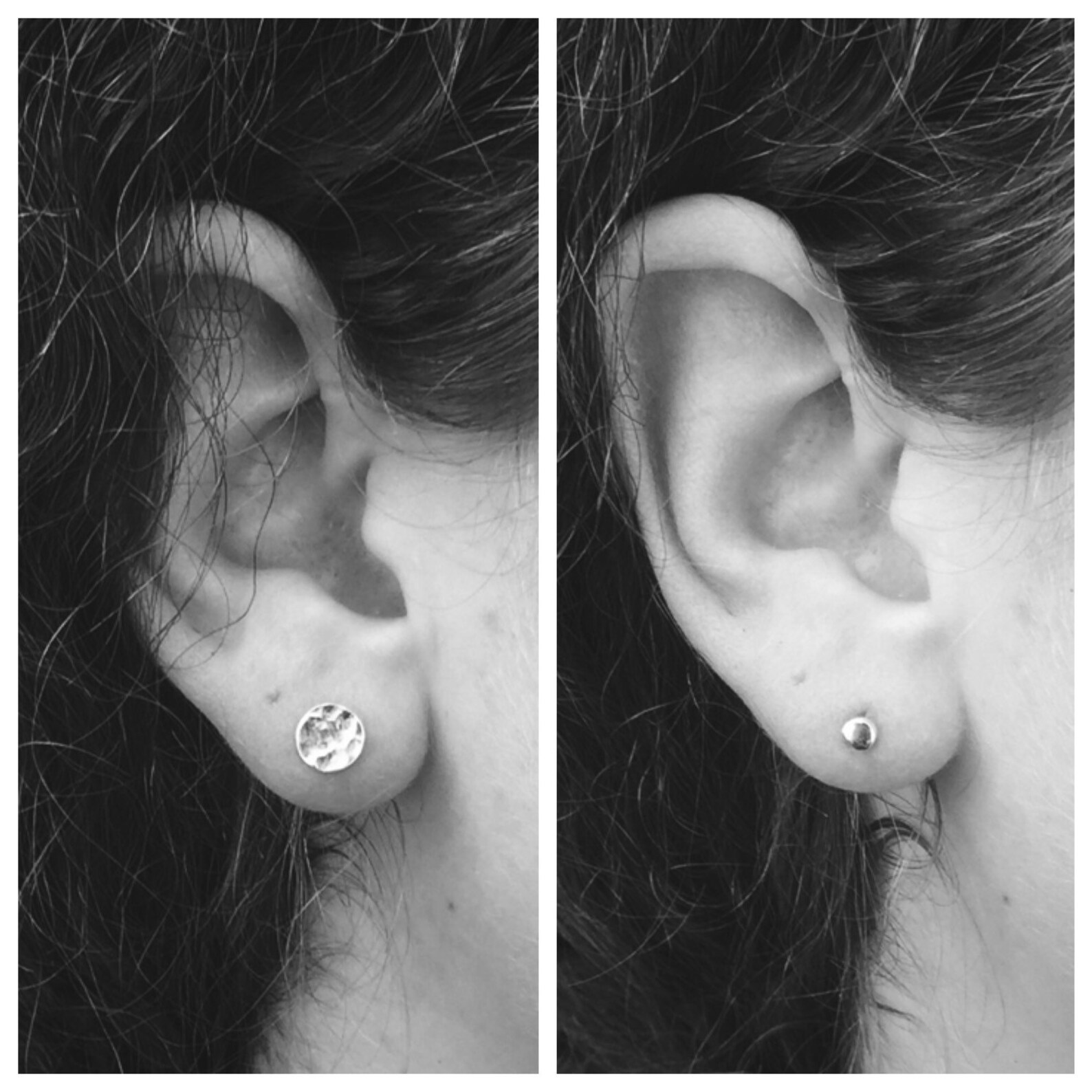 Set of Three Pair Tiny Dot Stud Earrings Hammered Moon | Etsy