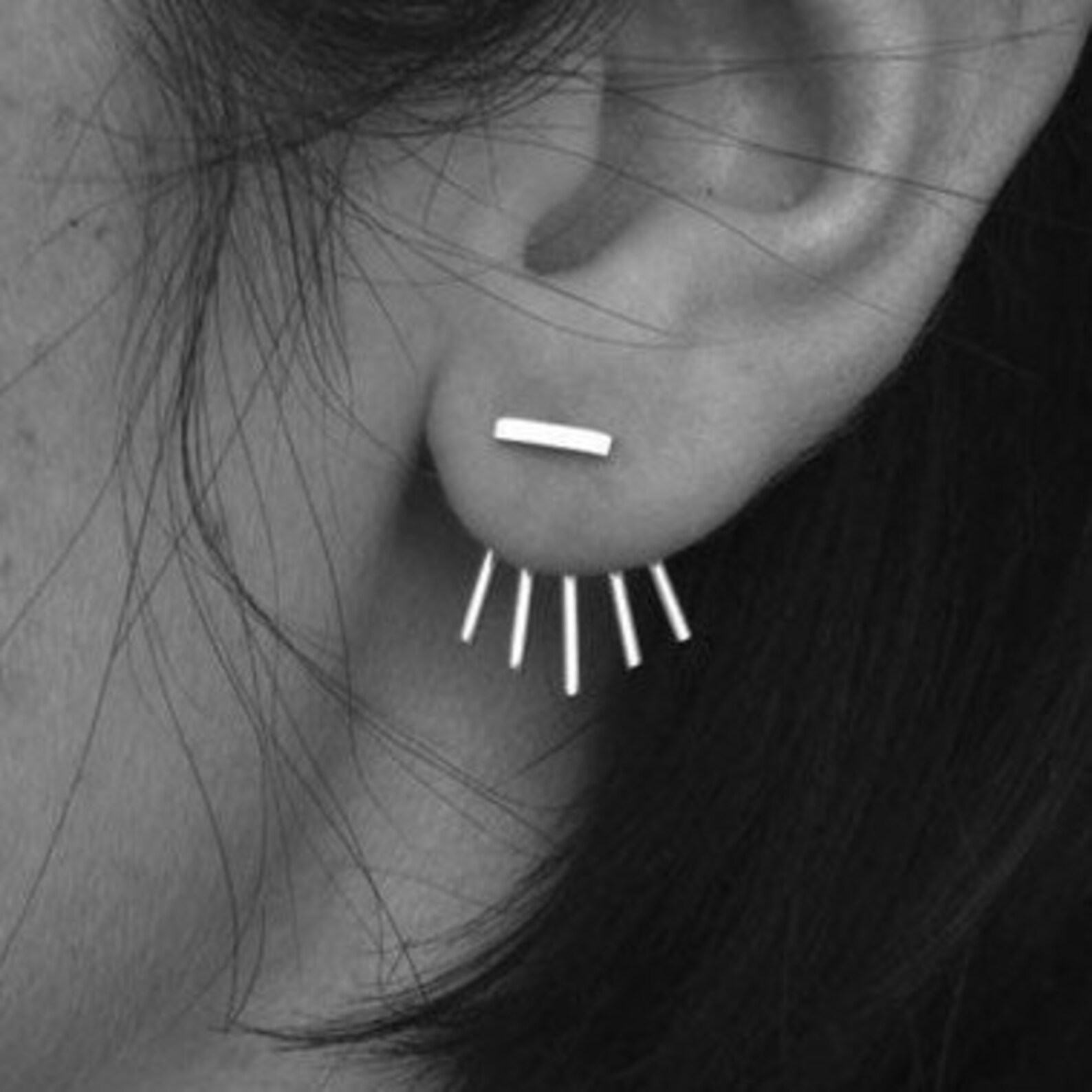 Micro Sunburst Ear Jacket & Tiny Bar Stud Combo Sterling - Etsy