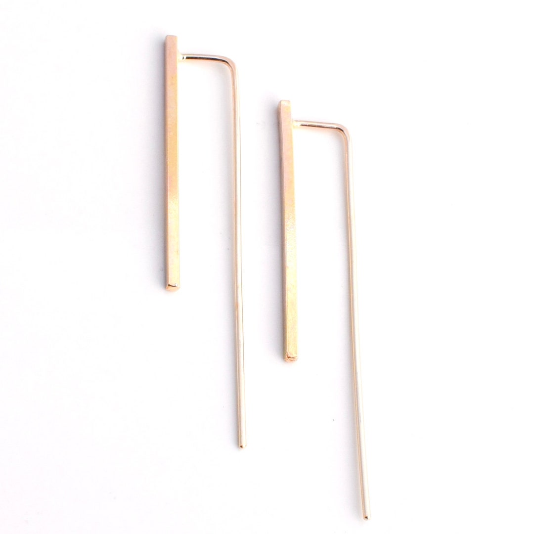 Geometric Ear Threaders - 14 K Yellow or Rose Gold Fill - Unique ...