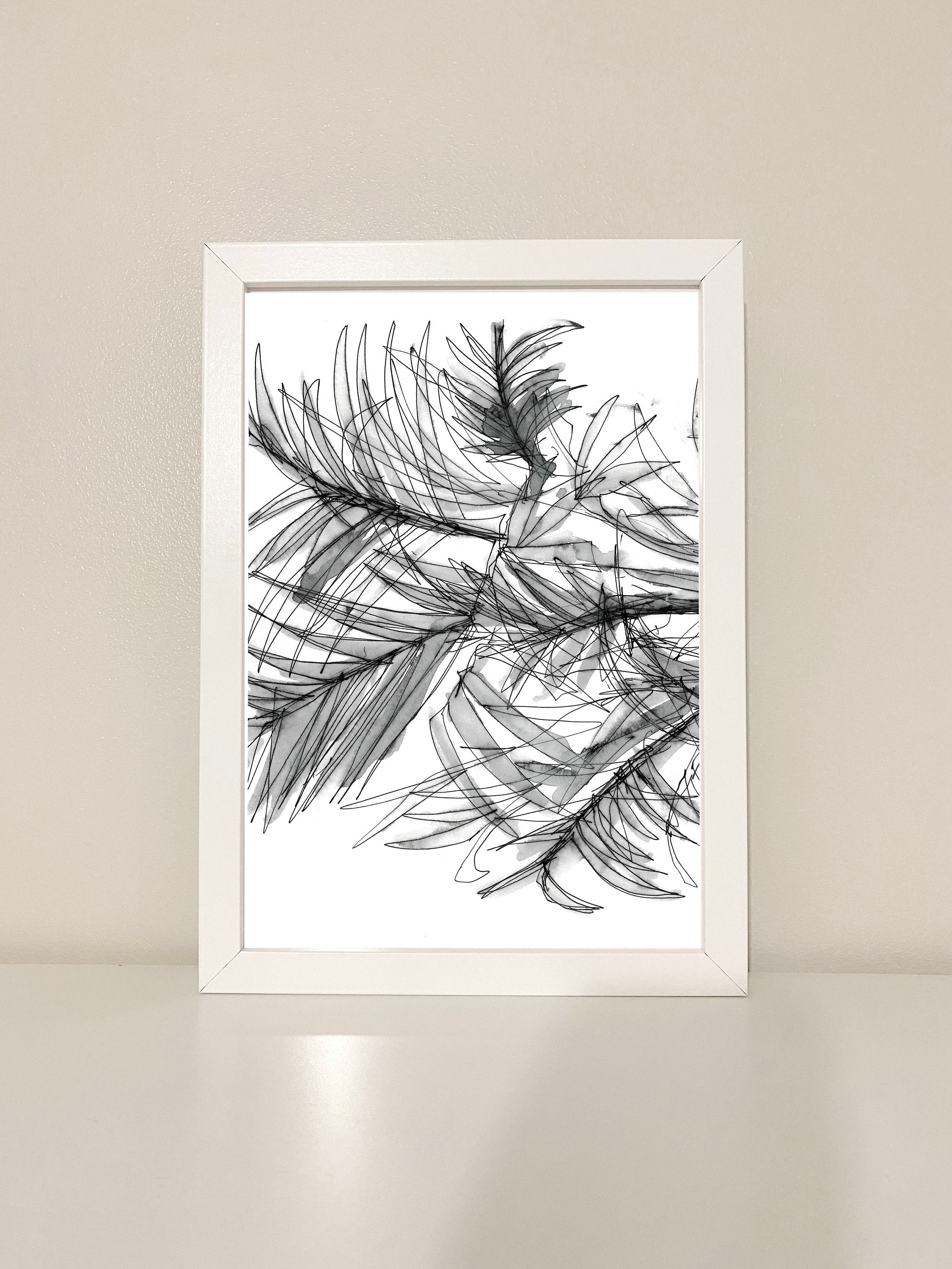 Black and White Watercolour Leaf Print - Etsy UK