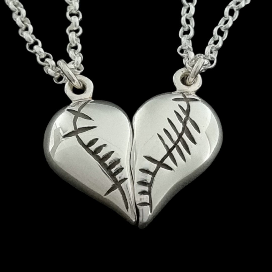 Ogham Split Heart Necklace Set | Ogham Anam Cara (soul Mate) Pendants ...