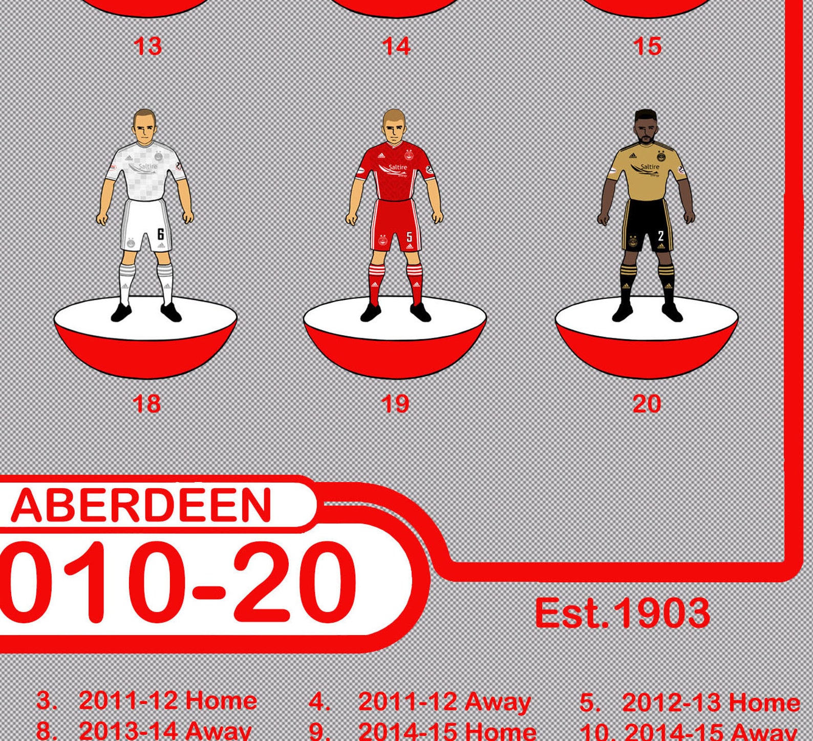 Aberdeen Football Club Retro Style Illustrated Kit History - Etsy